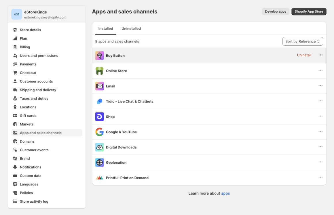 How to Uninstall a Shopify App - eStoreKings