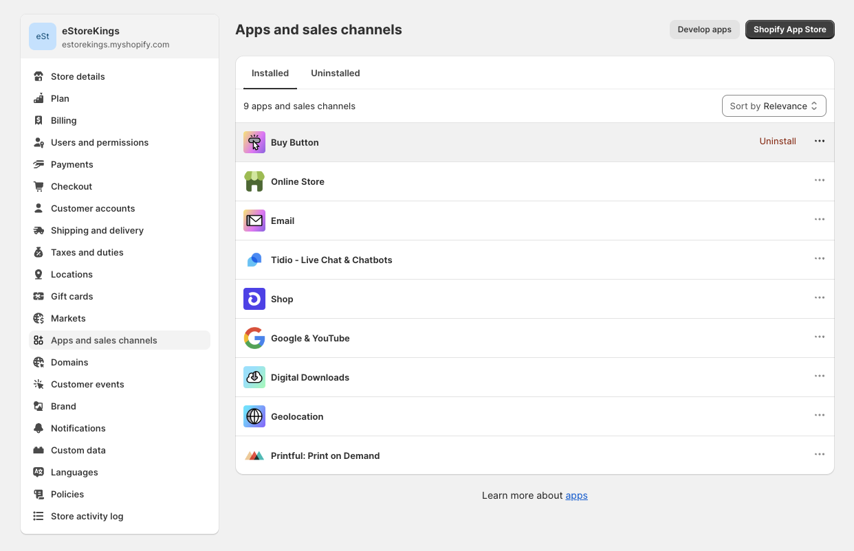 How to Uninstall a Shopify App - eStoreKings